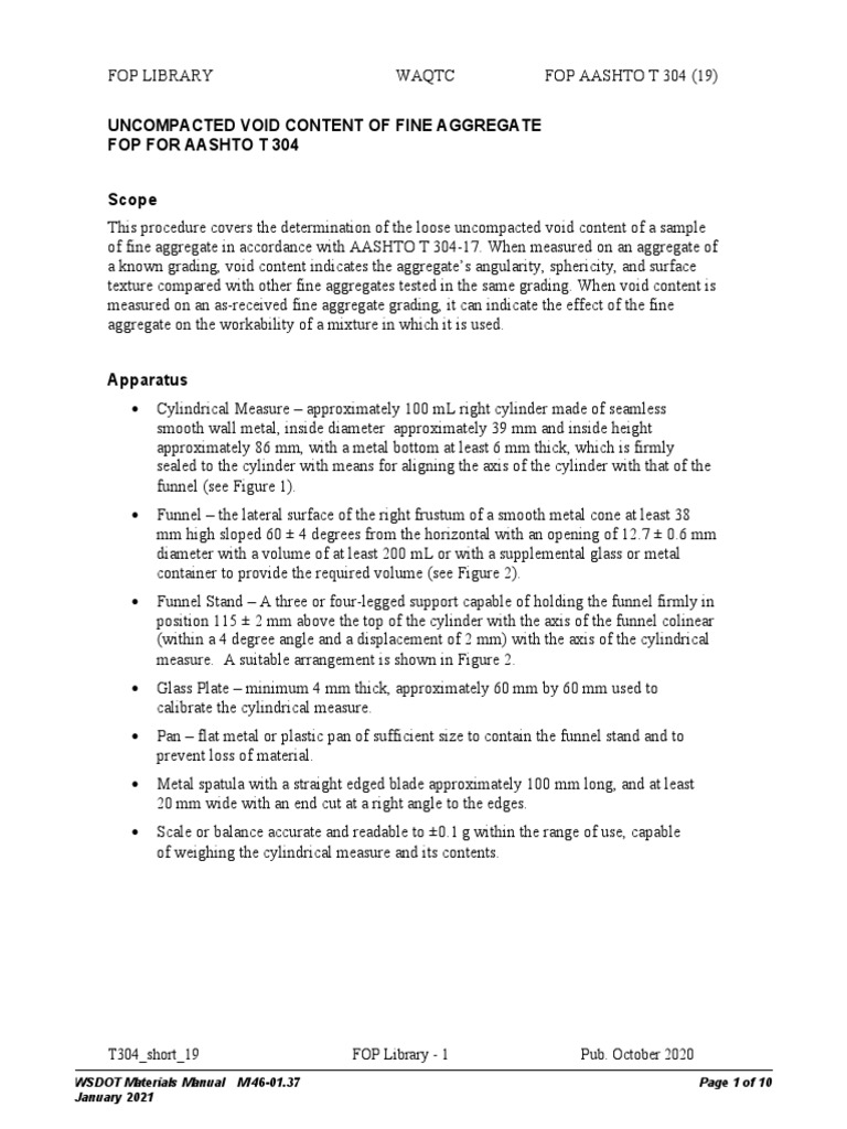 AASHTO t304 | PDF | Density | Water