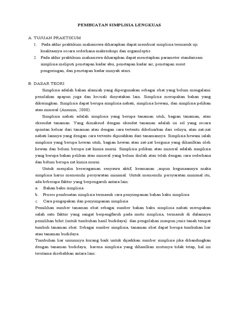 Pembuatan Simplisia Lengkuas | PDF | Sains & Matematika