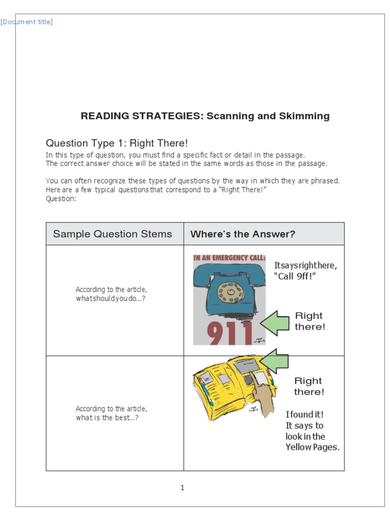 Reading Strategies: Scanning & Skimming | PDF | Speed Reading | Question