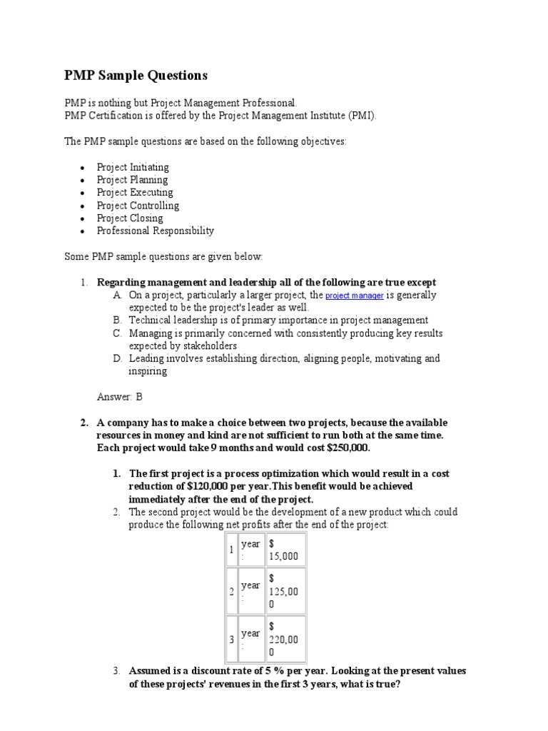 PMP Sample Questions | PDF | Project Management | Business