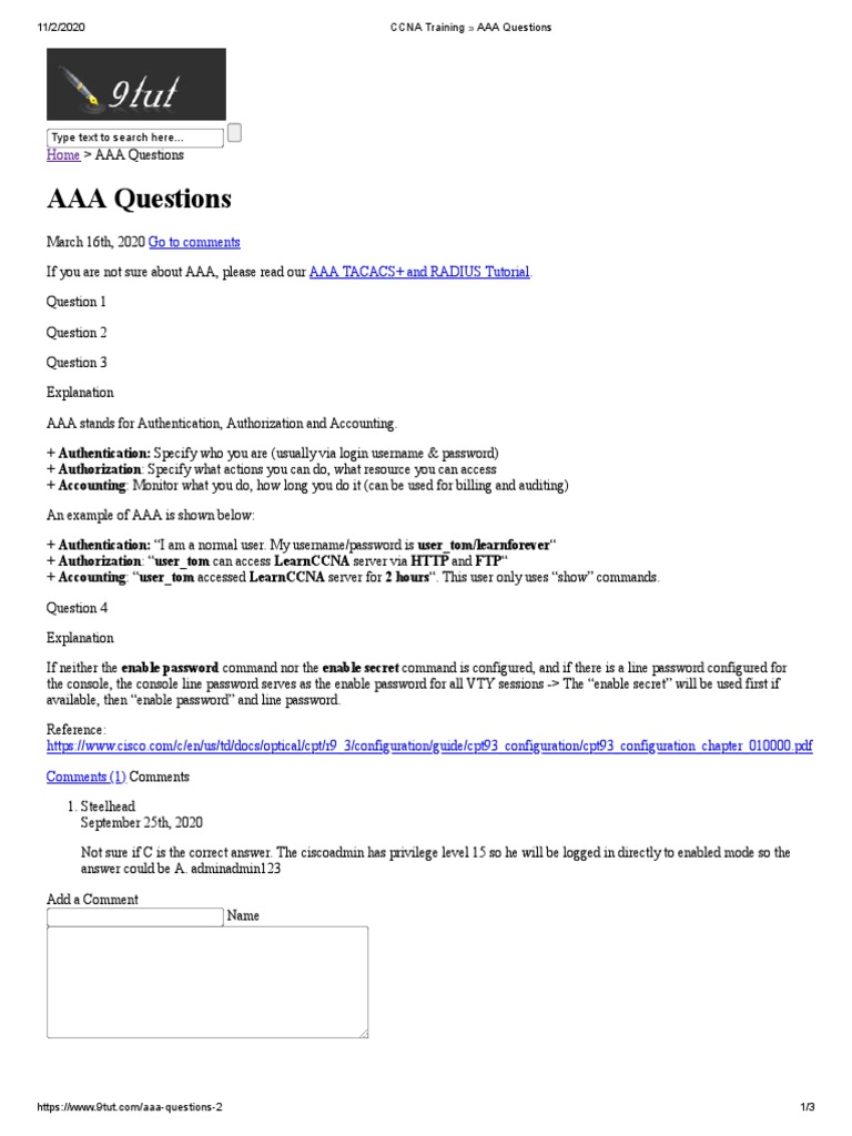 AAA Questions: An Overview of Authentication, Authorization and ...