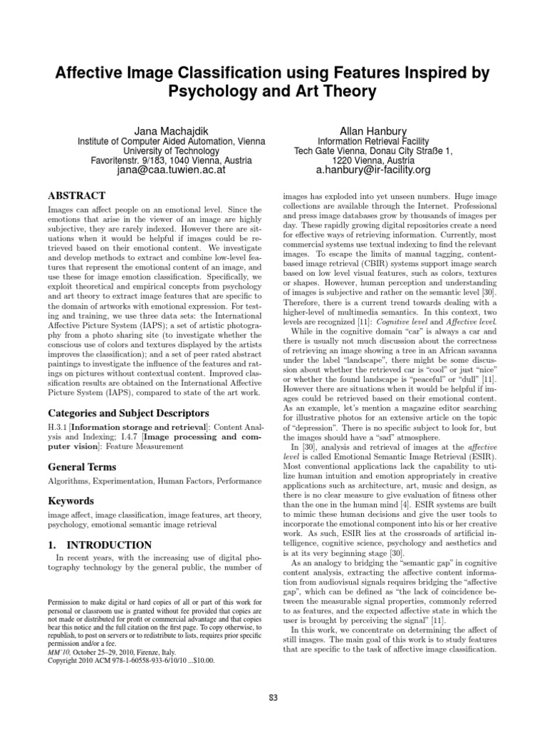 Affective Image Classification Psychology Art | PDF | Hue | Statistical ...