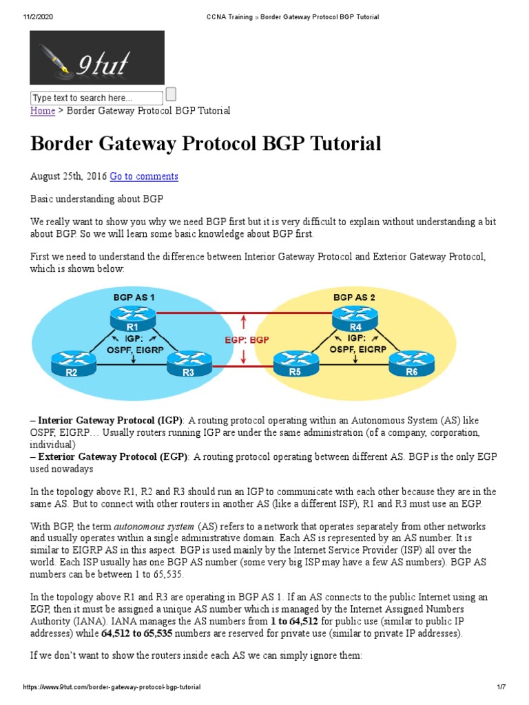 CCNA Training Border Gateway Protocol BGP Tutorial | PDF | Routing | Multiprotocol Label Switching