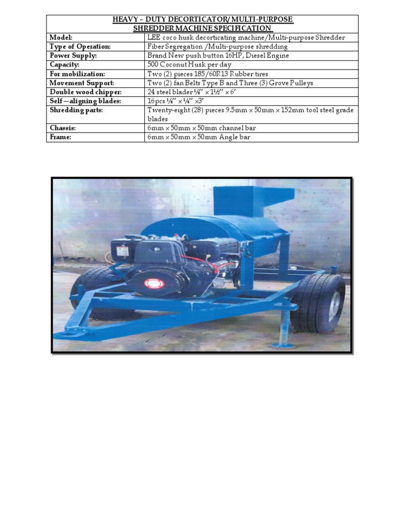 Specs Heavy Duty Decorticator - Shredder Machine | PDF
