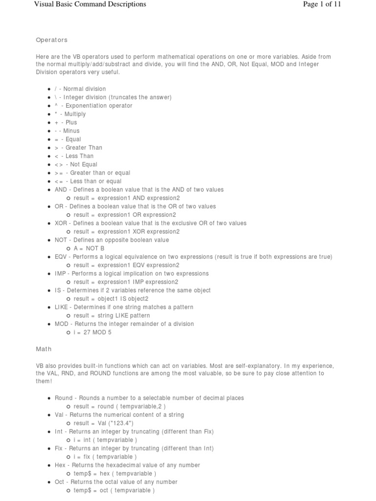 VB Commands | PDF | Teaching Methods & Materials