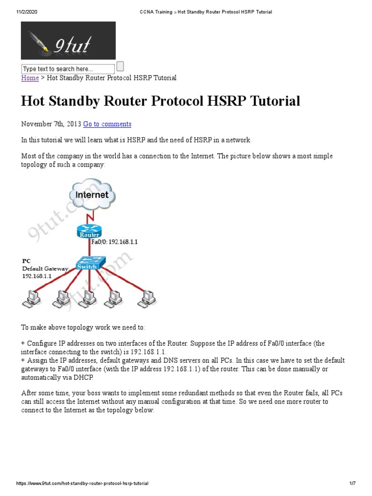 CCNA Training Hot Standby Router Protocol HSRP Tutorial | PDF | Router (Computing) | Ip Address