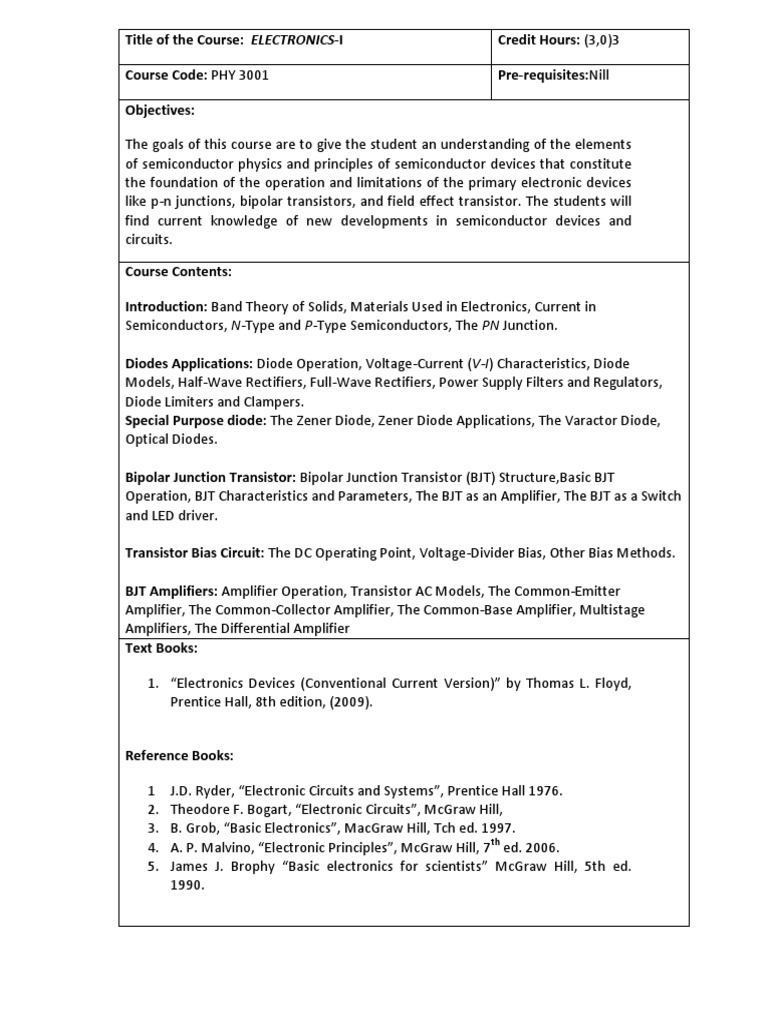 Electronics-I Course Riphah University | PDF | Computers | Technology ...