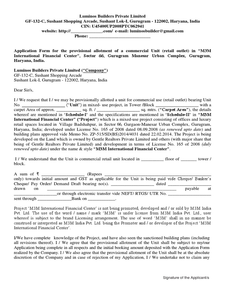 Application Form M3M IFC | PDF | Value Added Tax | Taxes
