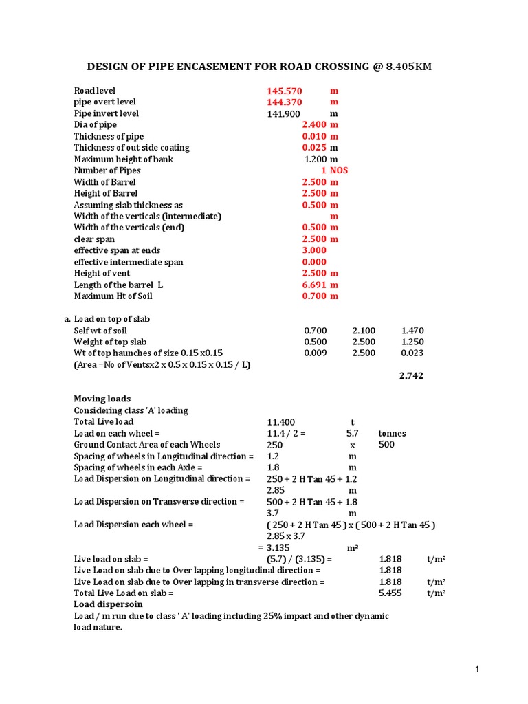 Design of Pipe Encasement For Road Crossing at 8.405Km | PDF ...