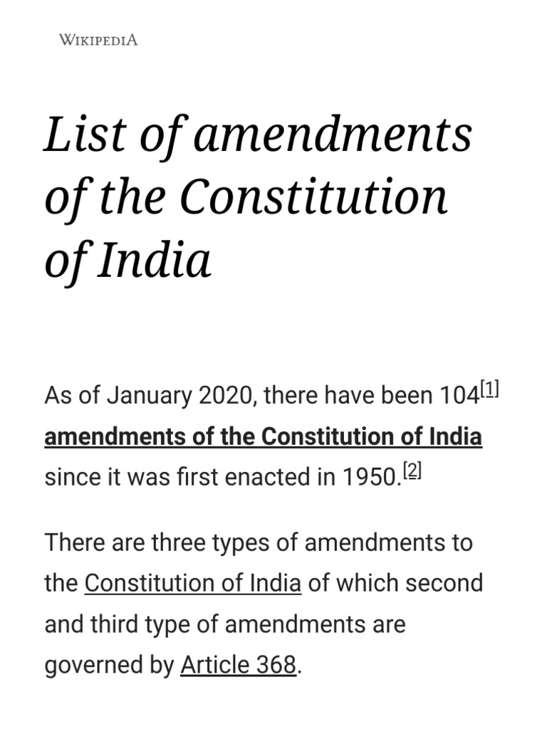 List of Amendments of The Constitution of India - Wikipedia | PDF ...