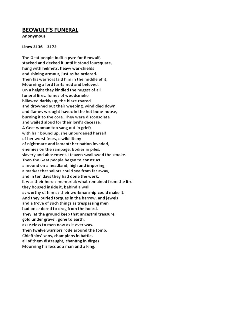 Beowulf's Funeral and Mourning Rituals | PDF | Beowulf | Funeral