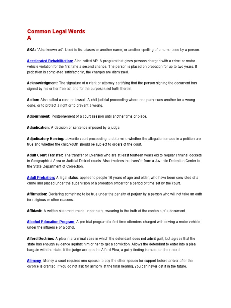 Common Legal Words | PDF | Nolo Contendere | Bail