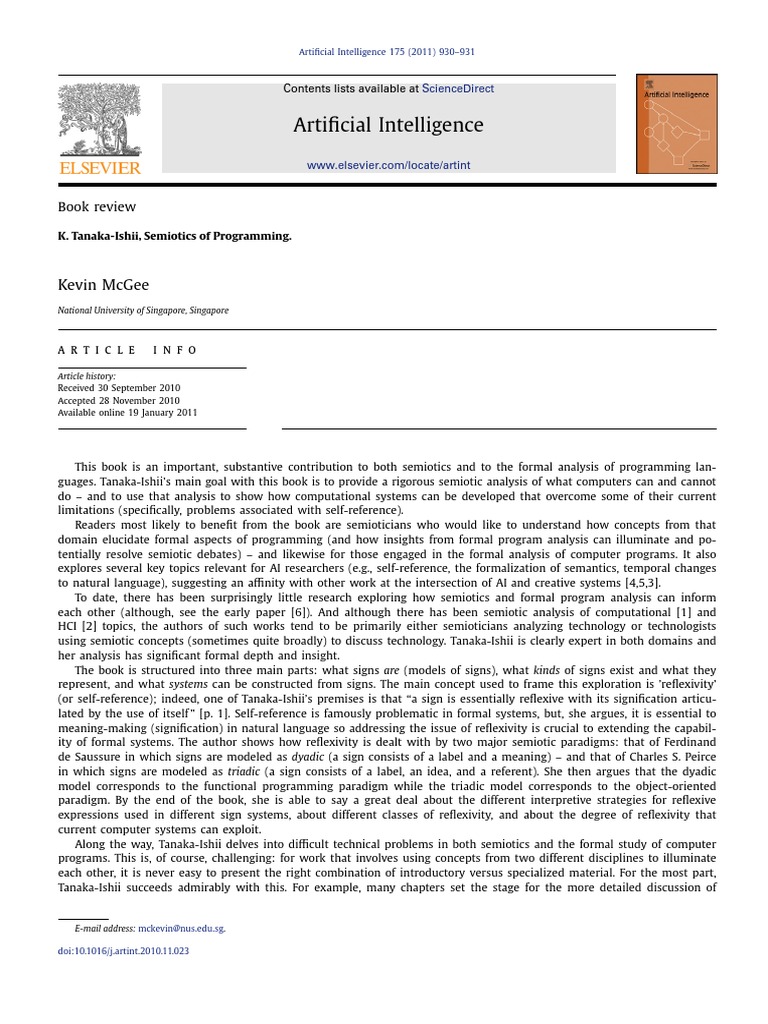 Kevin McGee - K. Tanaka-Ishii, Semiotics of Programming - 2011 | PDF | Semiotics | Artificial ...