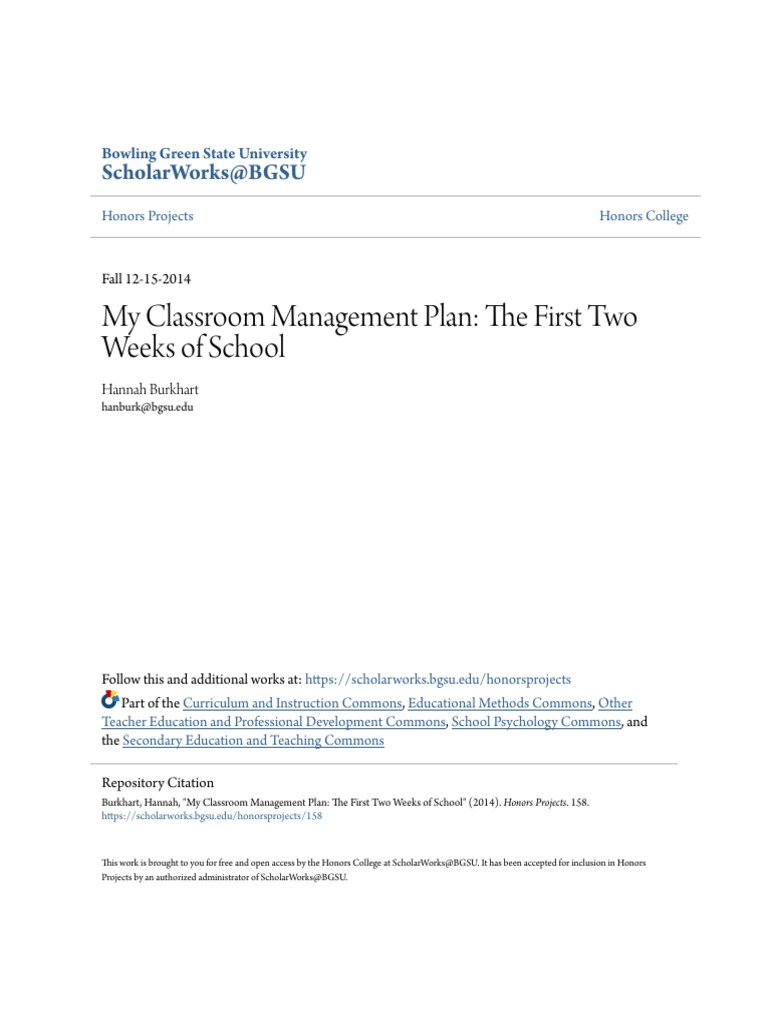 My Classroom Management Plan - The First Two Weeks of School | PDF ...