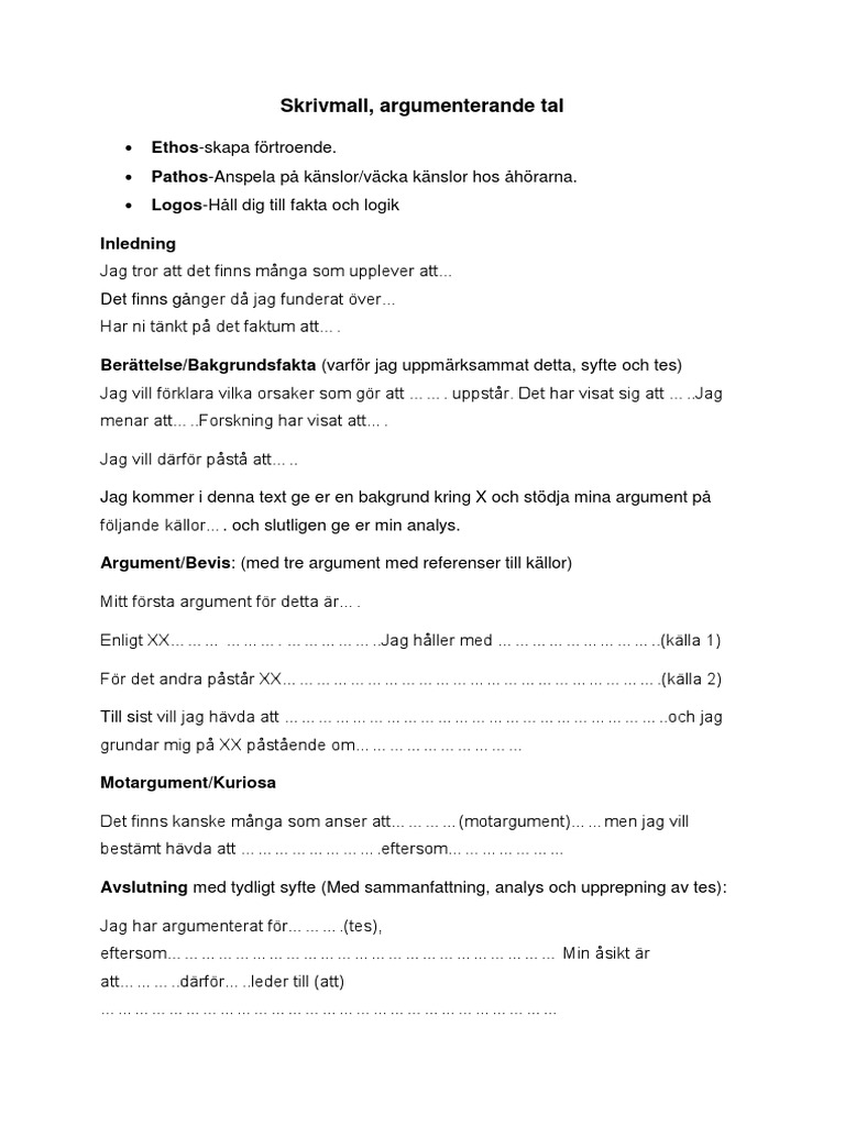 Argumenterande Skrivmall Och Retoriska Knep | PDF