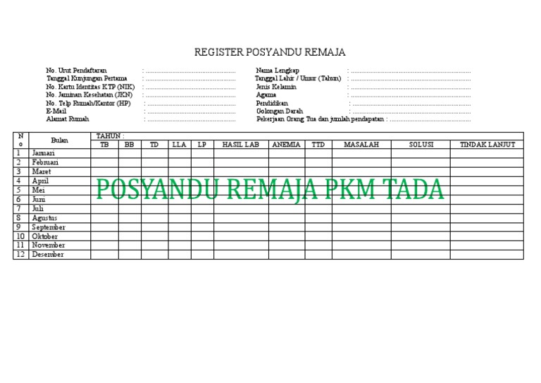 Register Posyandu Remaja | PDF
