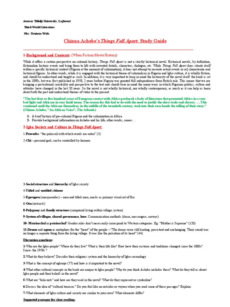 Chinua Achebe's Things Fall Apart: Study Guide: 1-Background and ...