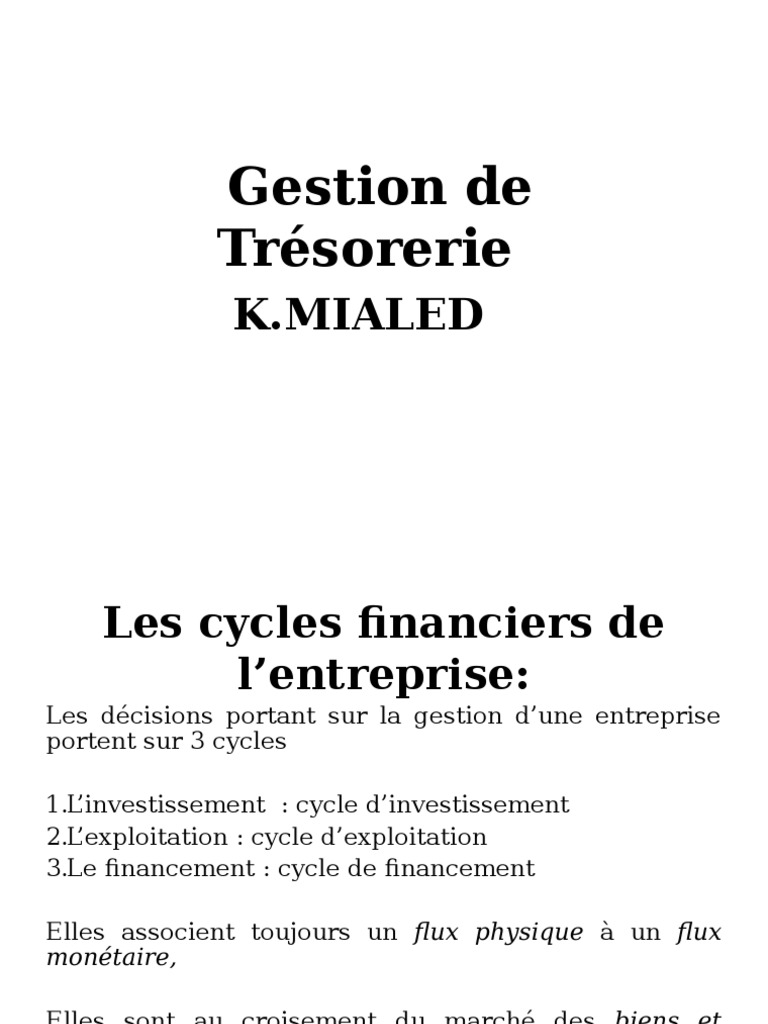 Cours Gestion de Tresorerie 2 | PDF | Ratio financier | Fonds de roulement