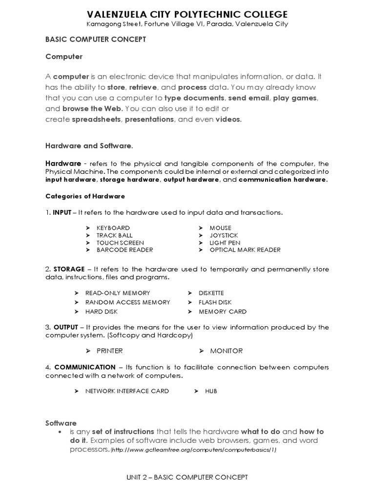 Week3 Basic Computer Concepts | PDF | Computer Hardware | Computer Program