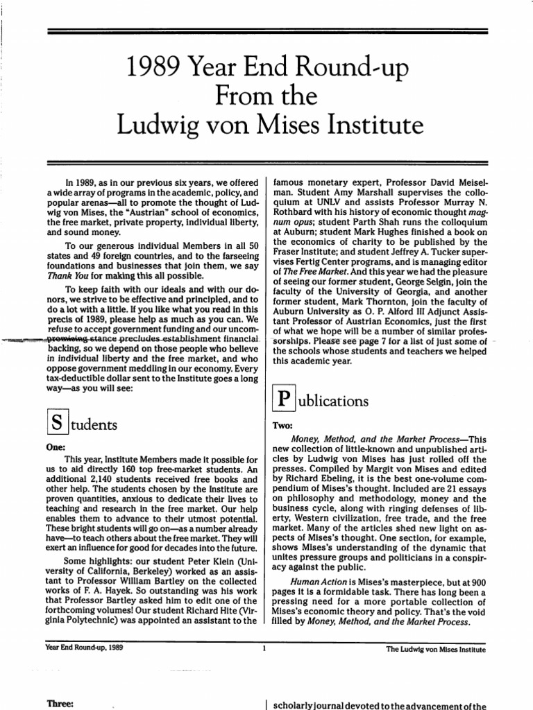 1989 Mises Institute Round-Up | PDF | Austrian School | Economics