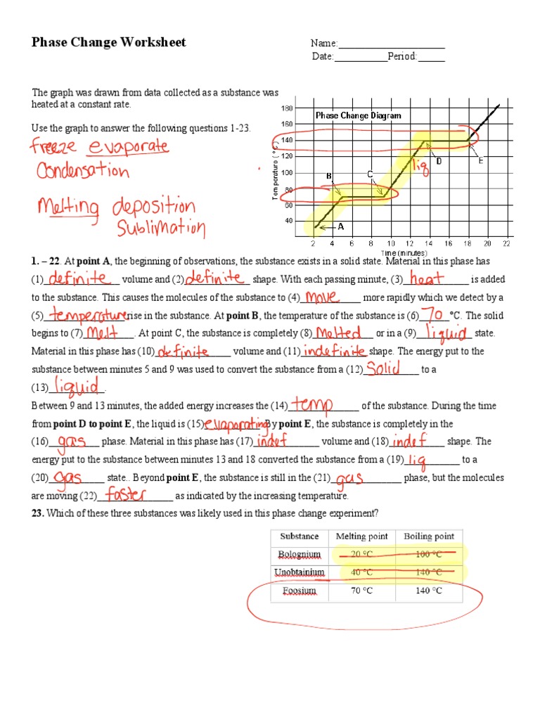 Phase Change Worksheet KEY | PDF | Phase (Matter) | Freezing