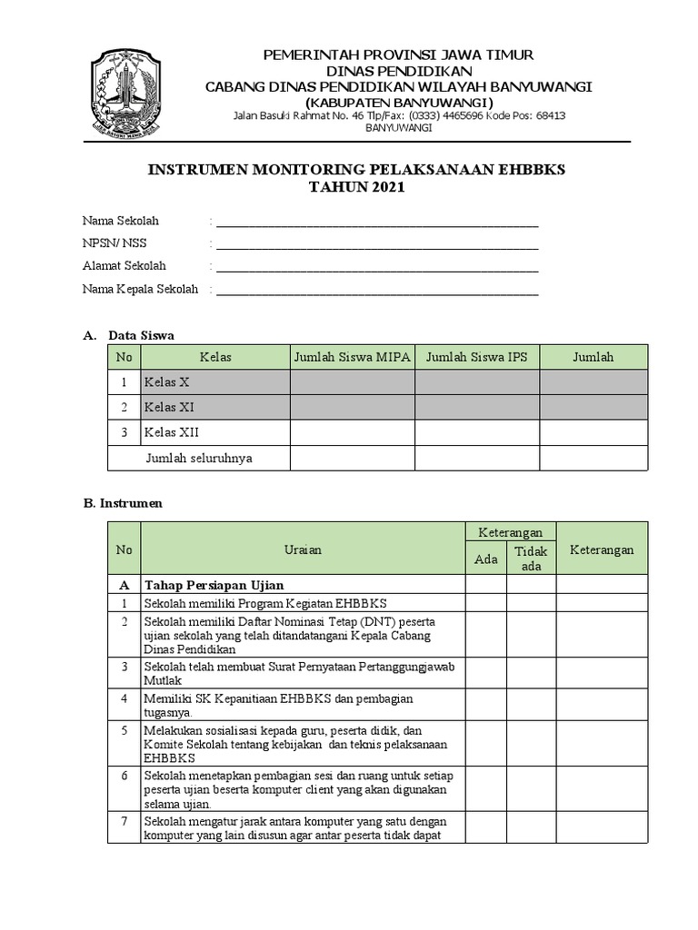 Instrumen Monitoring Ehbbks 2021 | PDF