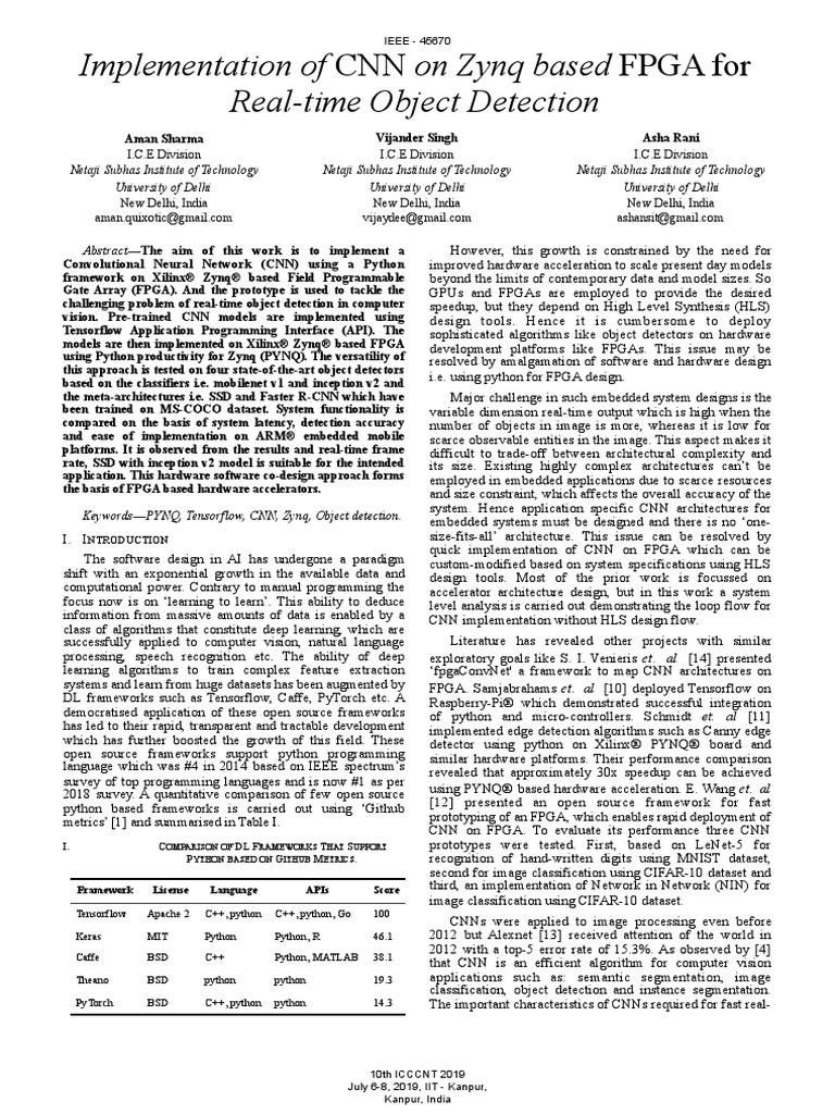 Implementation of CNN On Zynq Based FPGA For Real-Time Object Detection | PDF | Field ...