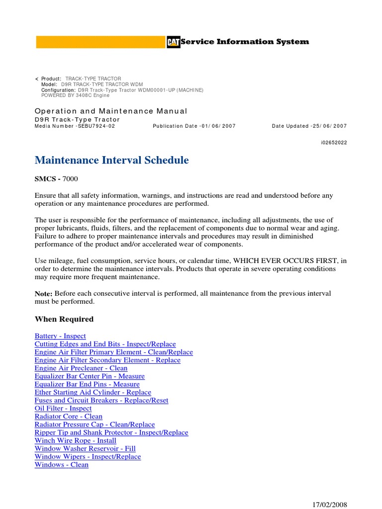 Maintenance Interval Schedule: Operation and Maintenance Manual | PDF | Engines | Motor Oil