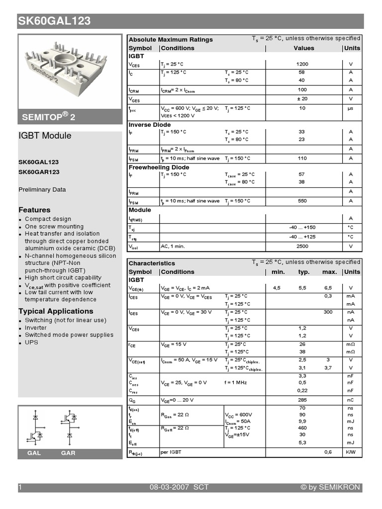 SK60GAL123: Semitop 2 | PDF | Electrostatic Discharge | Semiconductor Devices