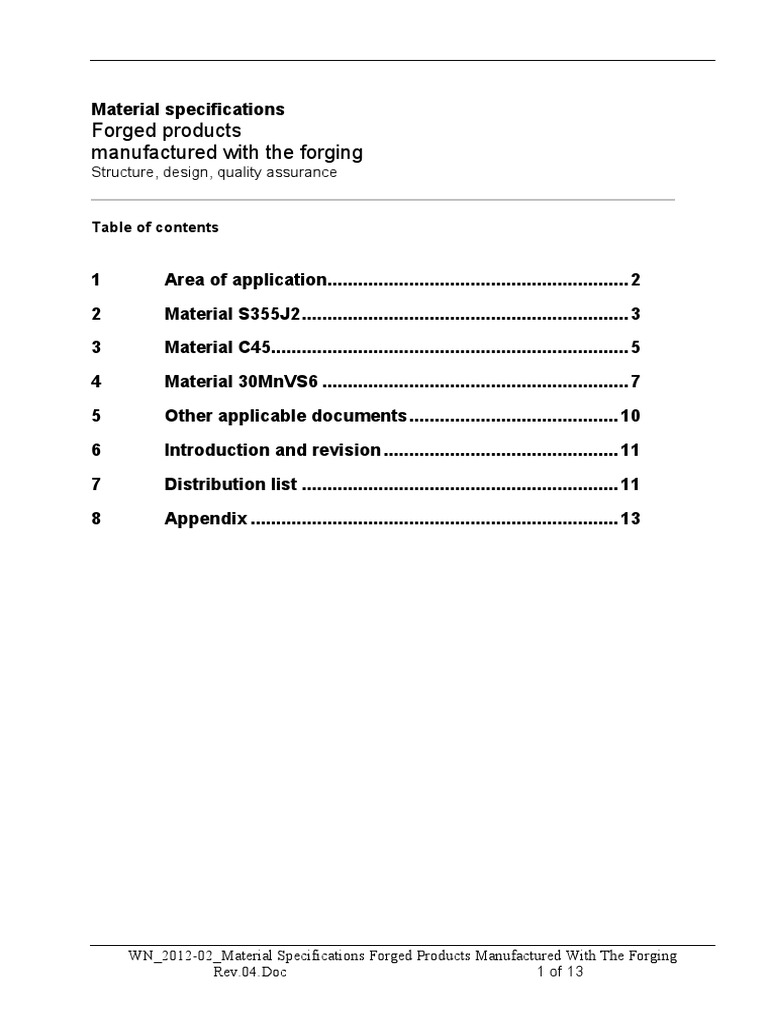 Material Specifications Forged Products Manufactured With The Forging ...