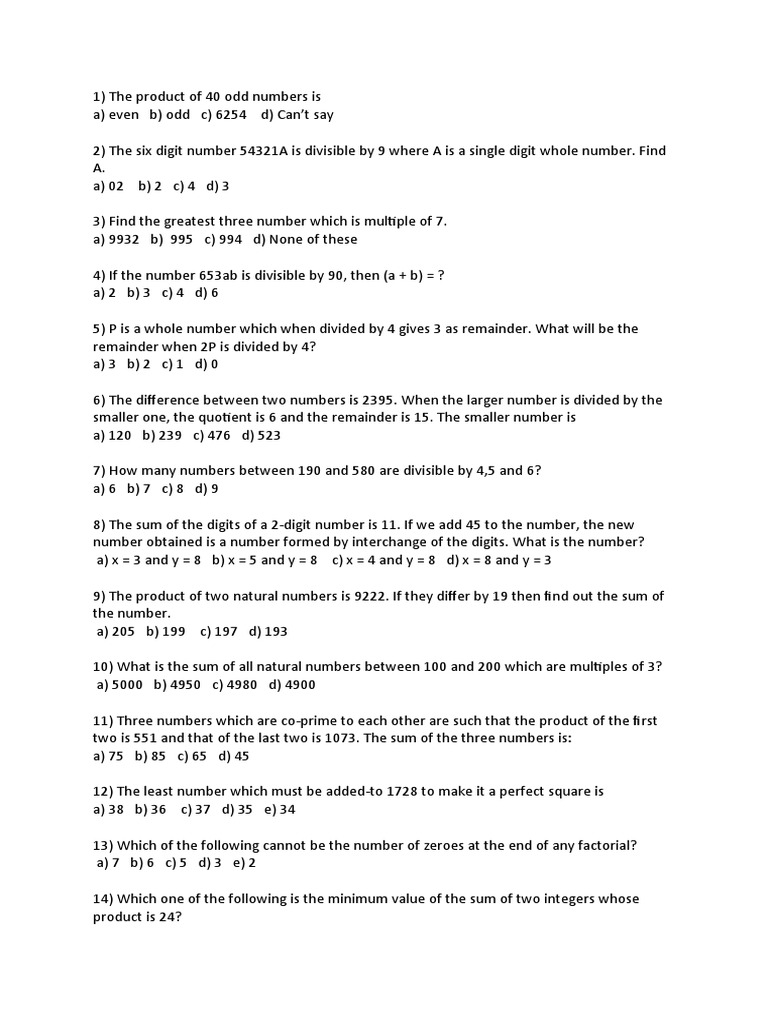 Number System Problems | PDF | Discrete Mathematics | Numbers