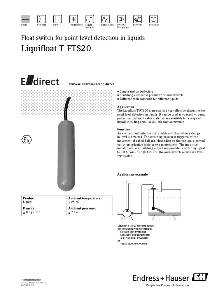 Liquifloat T FTS20: Float Switch For Point Level Detection in Liquids ...