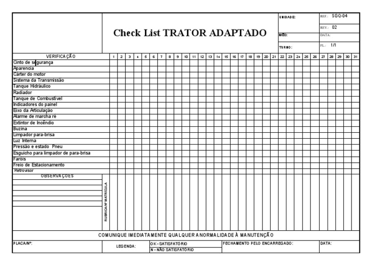 Check List TRATOR ADAPTADO | PDF