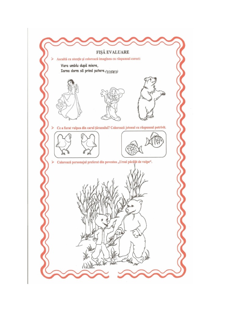 Fise Povesti Puf Alb ... Si Ursul Pacalit de Vulpe | PDF