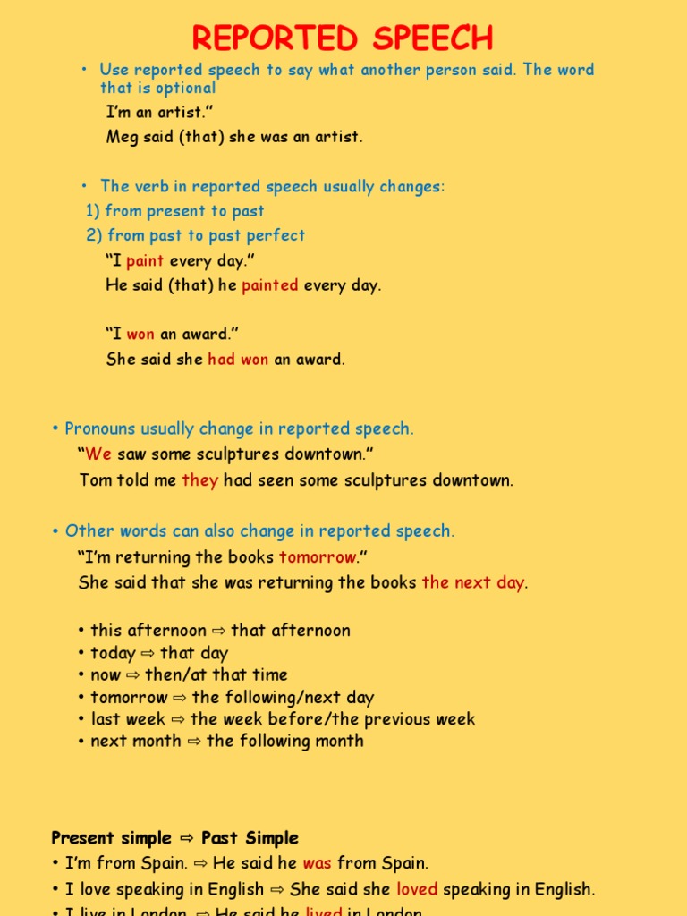 REPORTED SPEECH Explanation | PDF