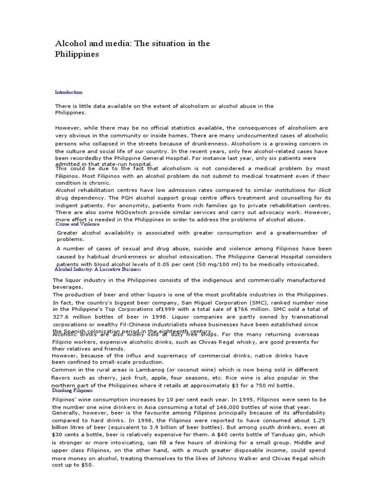 Alcohol and Media: The Situation in The Philippines | PDF | Alcoholic ...