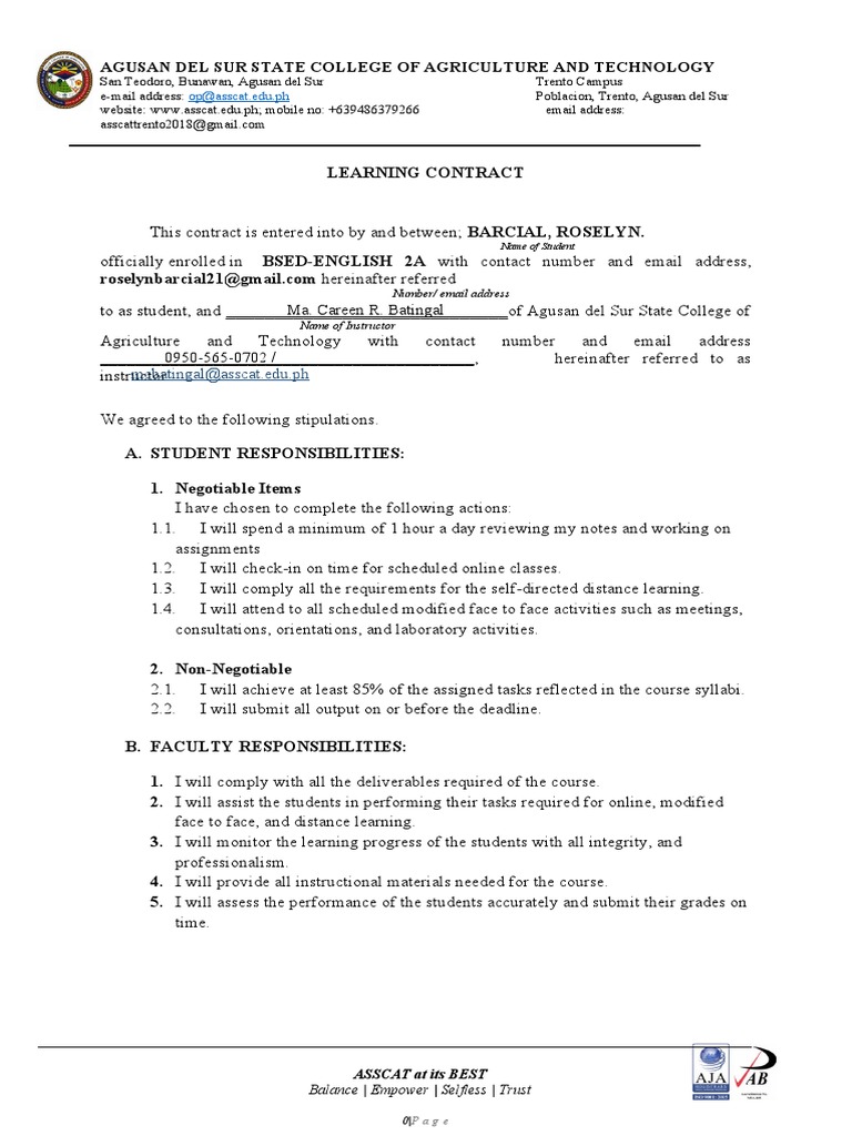 Learning Contract Bsed | PDF | Distance Education | Human Nature