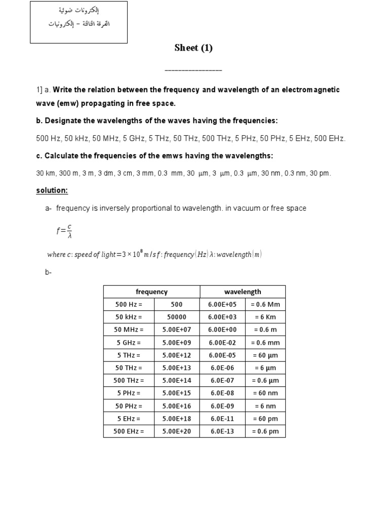 Sheet 1 - 2020 | PDF | Hertz | Frequency