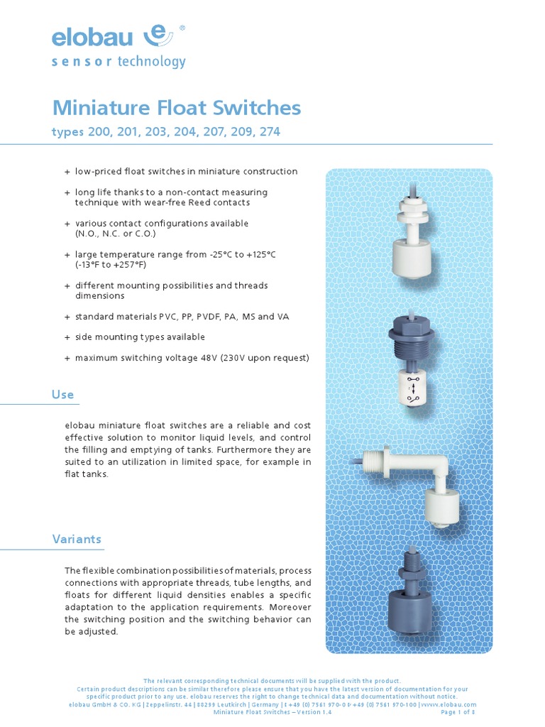 E 20x Miniature-Float-Switches EN | PDF | Switch | Electrical Components