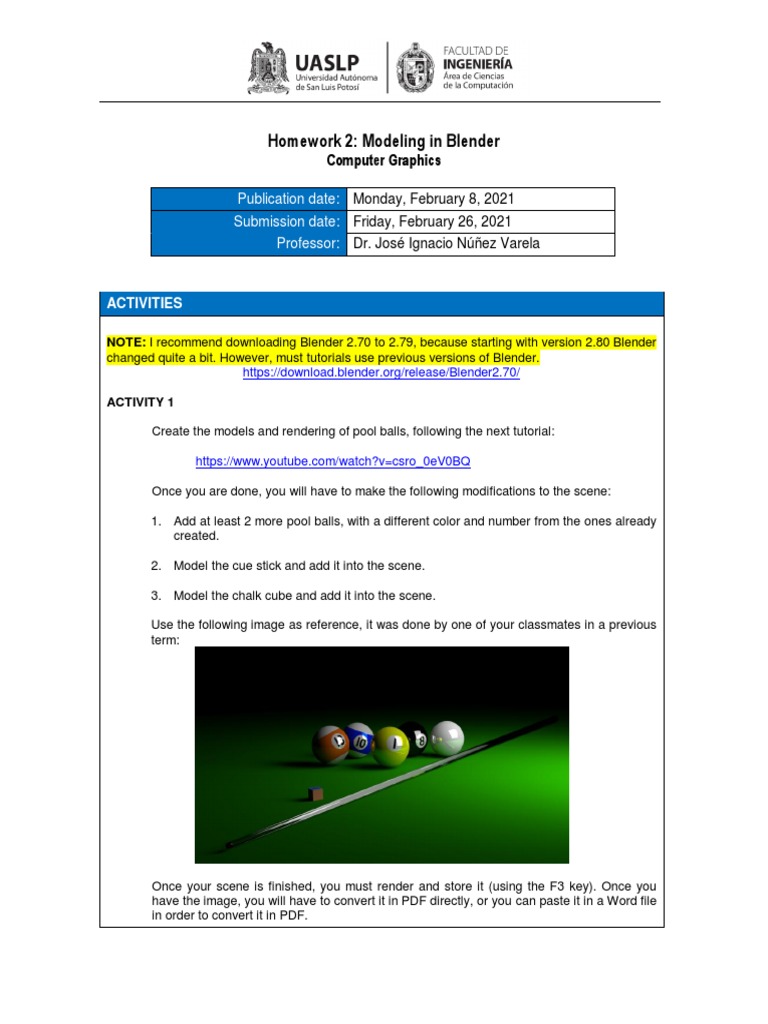 Homework 2: Modeling in Blender: Computer Graphics | PDF | Blender ...