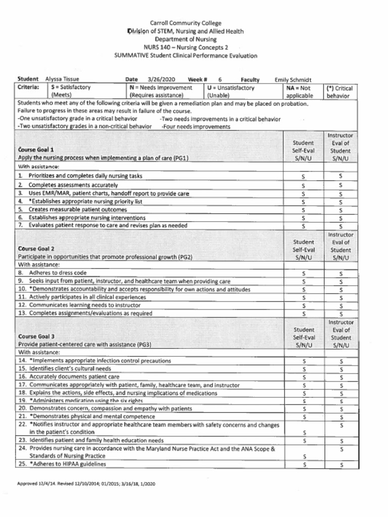 Summ - Clinical.eval Nurs 140 | PDF