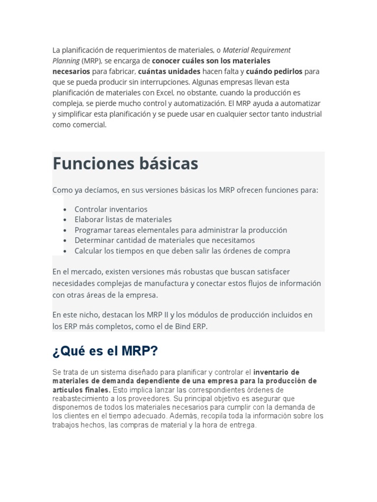 Guía de MRP para Empresas Industriales | PDF | Planificación de ...