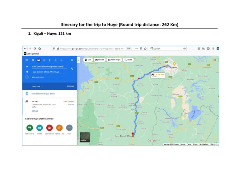 Itinerary For The Trip To Huye (Round Trip Distance: 262 KM) | PDF
