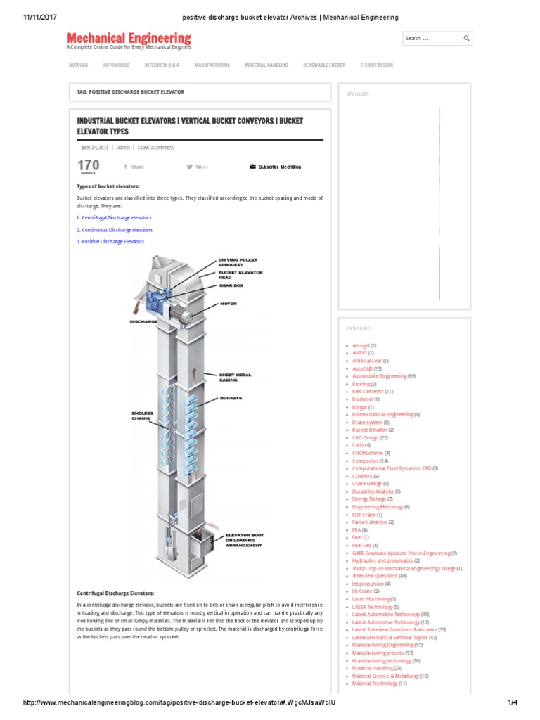 Types and Operation of Positive Discharge Bucket Elevators | PDF ...