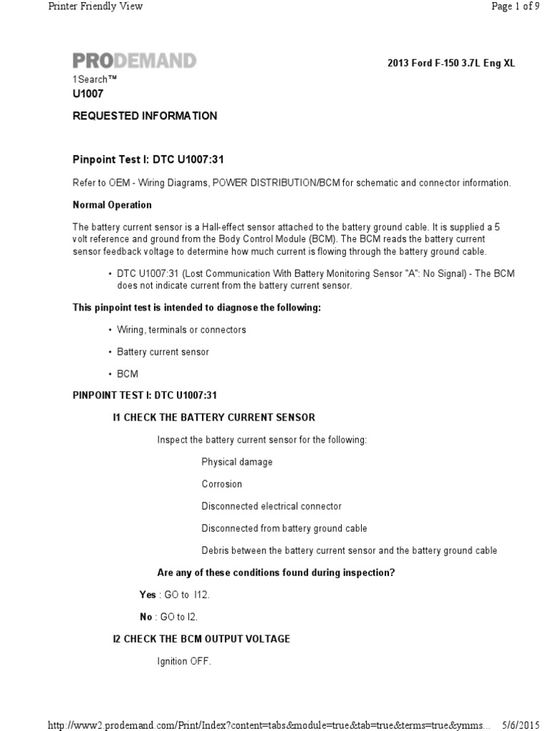 Pinpoint+Test+I+DTC+U1007,31 | PDF | Voltage | Ignition System