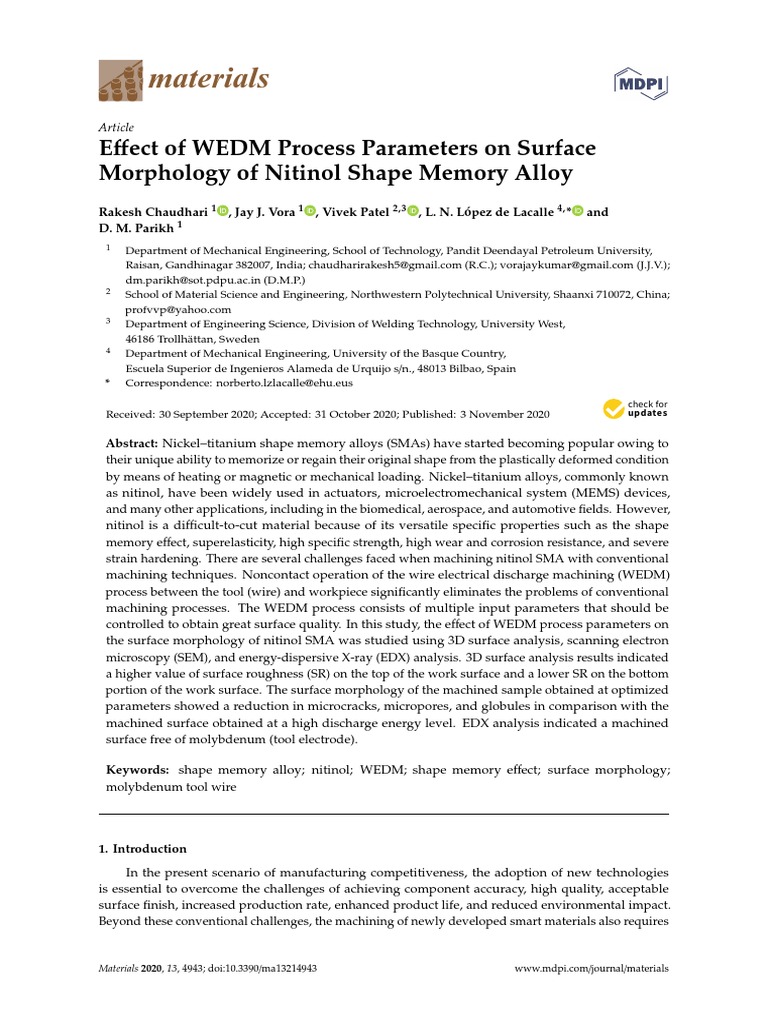 Effect of WEDM Process Parameters On Surface Morphology of Nitinol ...