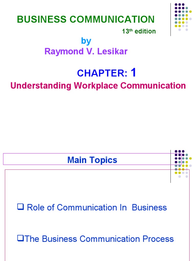 Chapter 01 Understanding Workplace Communication Pdf Communication