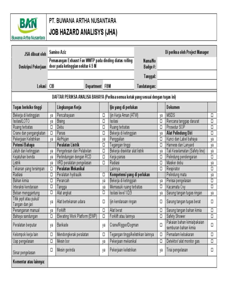 JSA-Pasang Exhust Fan WWTP | PDF