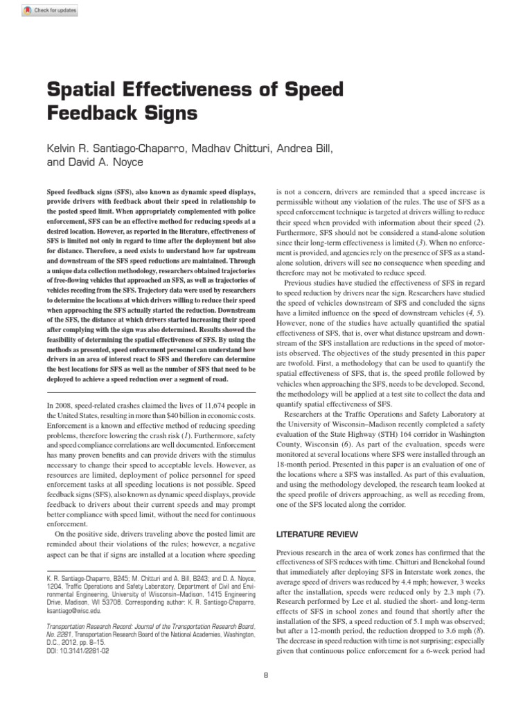Spatial Effectiveness of Speed Feedback Signs | PDF | Speed Limit ...