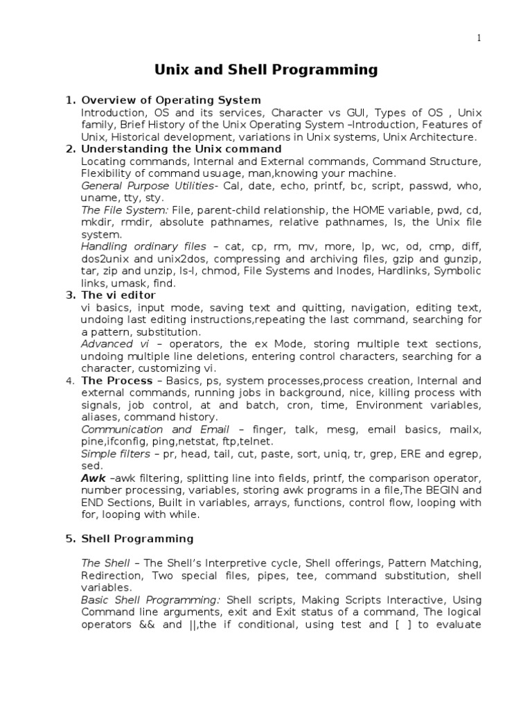 Unix and Shell Programming: 1. Overview of Operating System | PDF | File System | Computer File